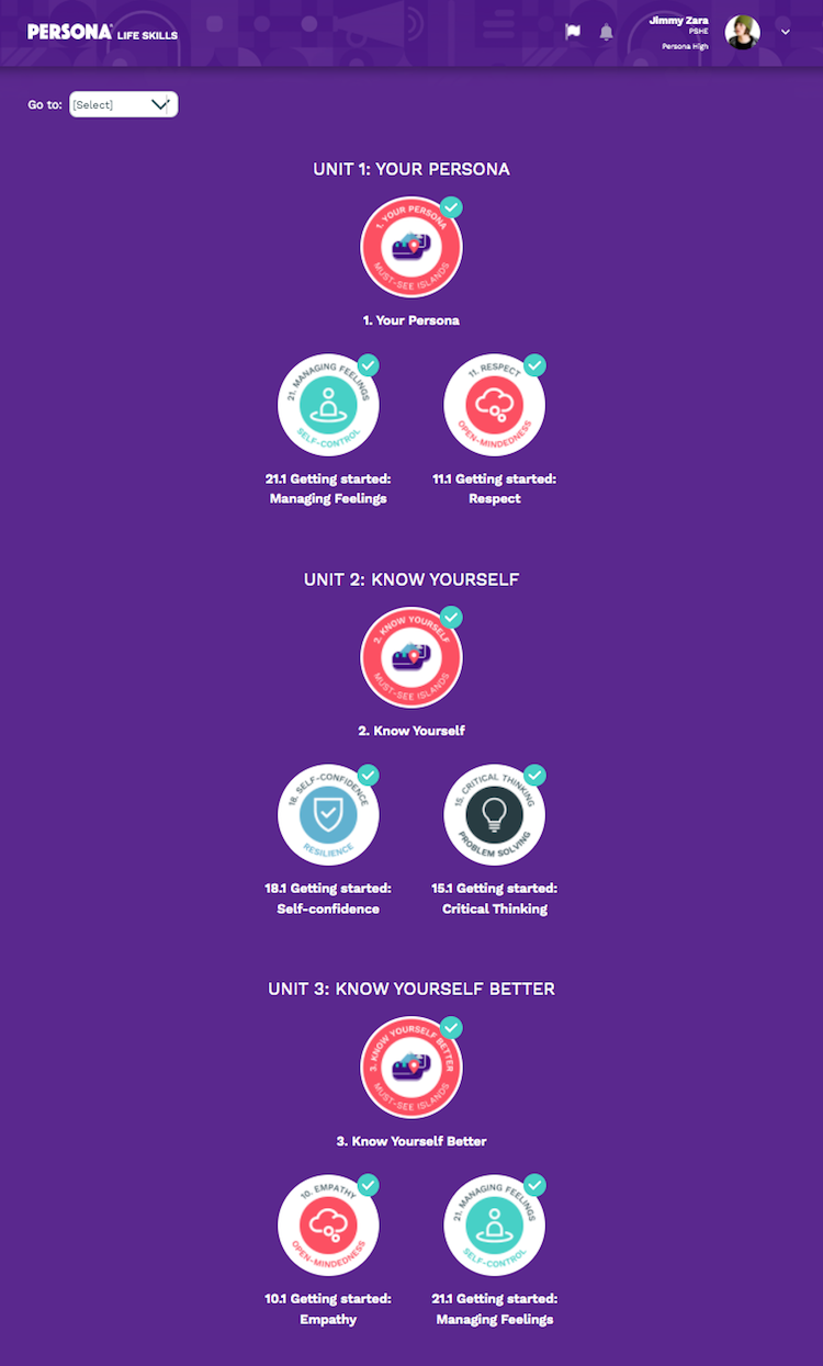 Platform feature: Student learning journey - Persona Life Skills